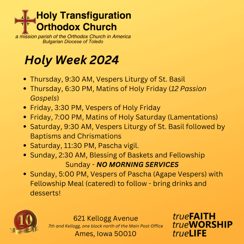 Holy Week 2024 – Holy Transfiguration